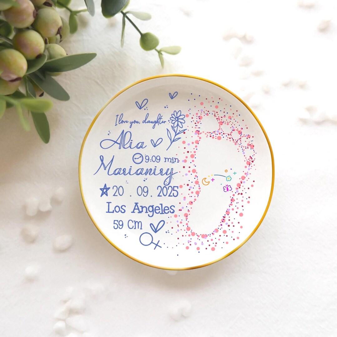 Personalized Baby Footprint Ceramic Plate: Newborn Stats Keepsake - Etsy