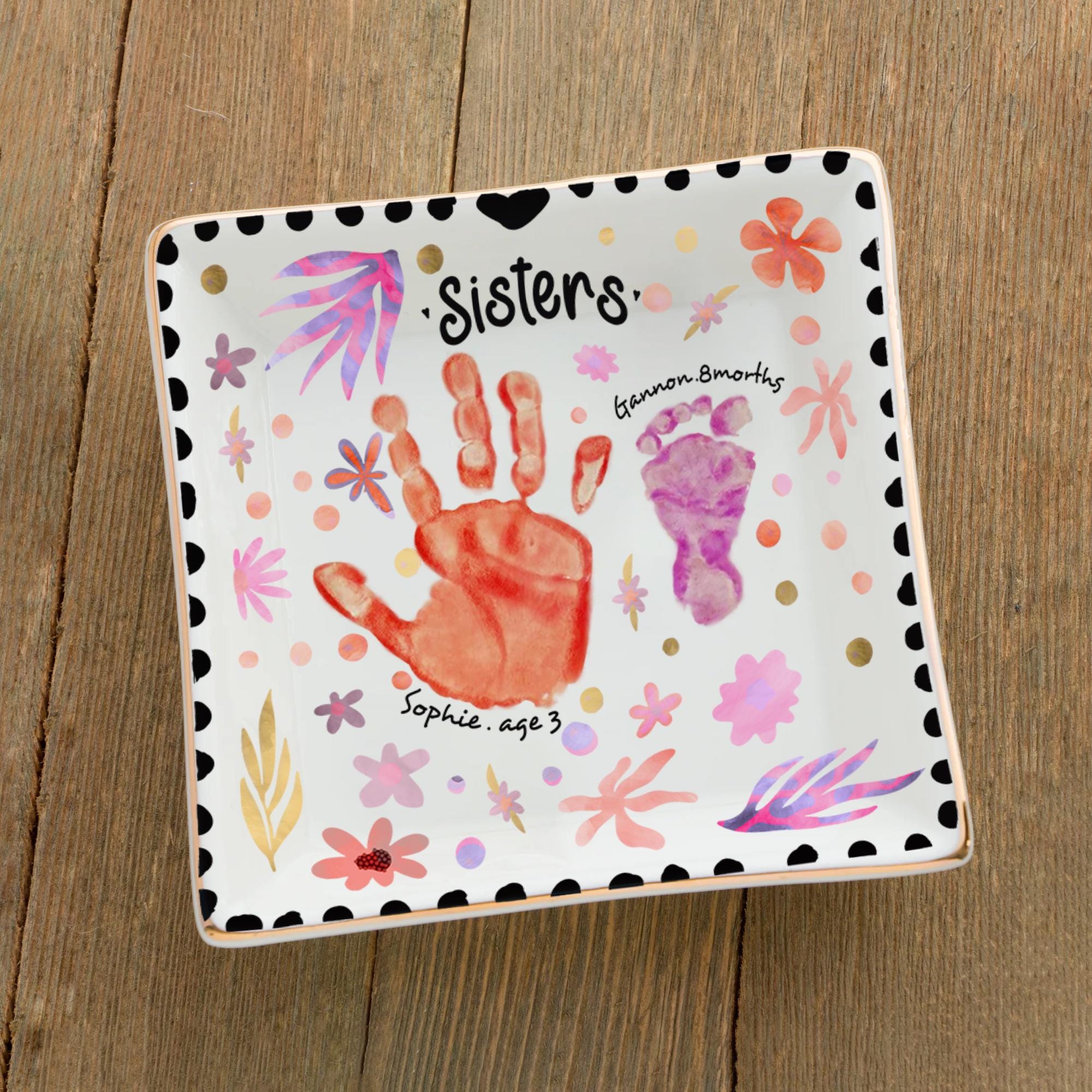 Personalized Handprint & Footprint Dish – Custom Sisters Keepsake, Baby ...