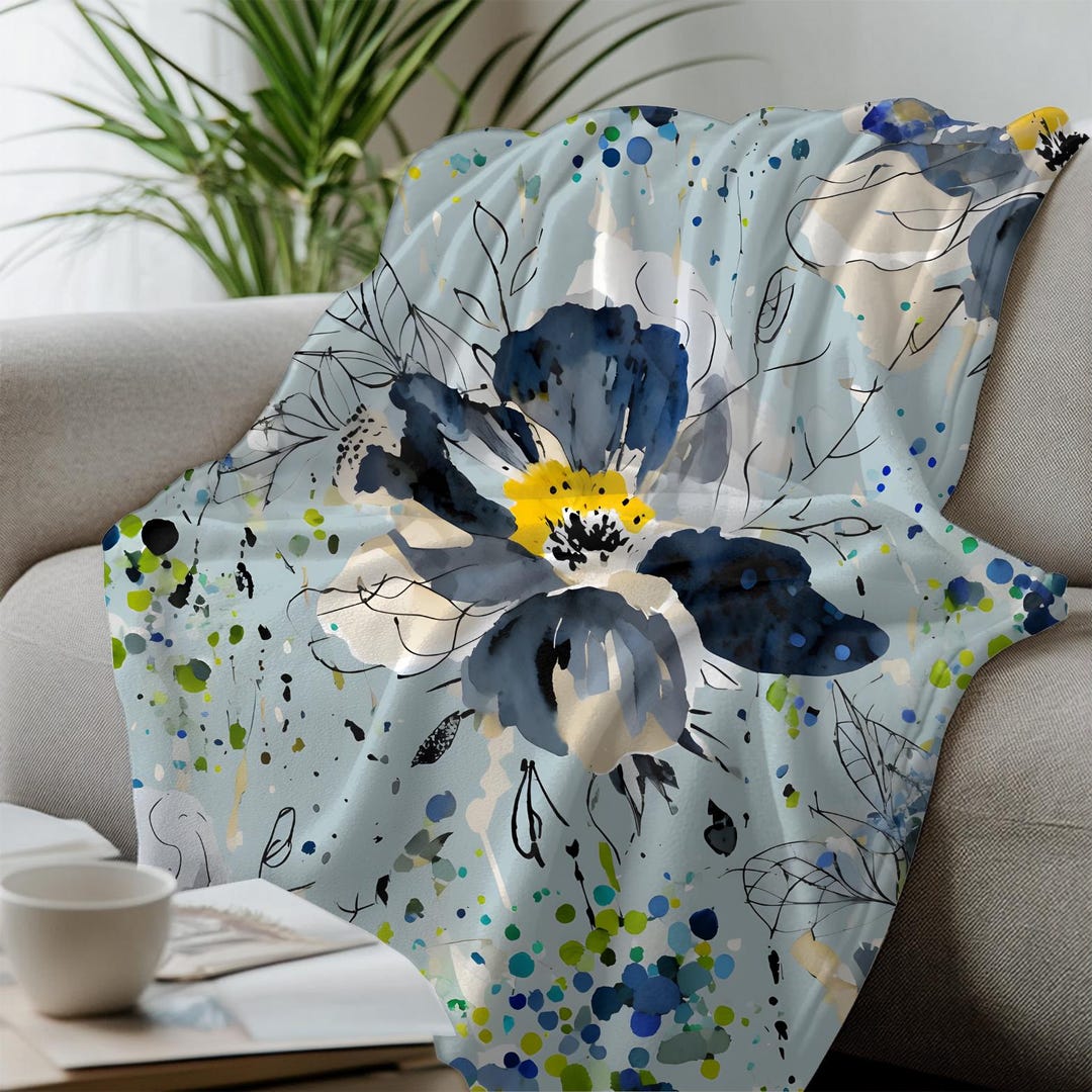 Woven Pure Cotton Blue Floral Blankets, Cottagecore Fall Vibes Throw ...
