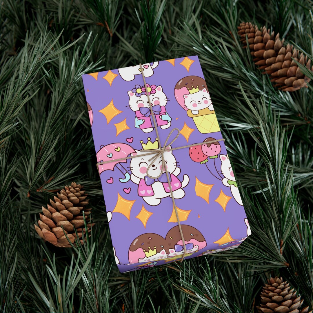 Anime Wrapping Paper Cartoon Cat Love Wrap Paper Valentines Day Wrap ...
