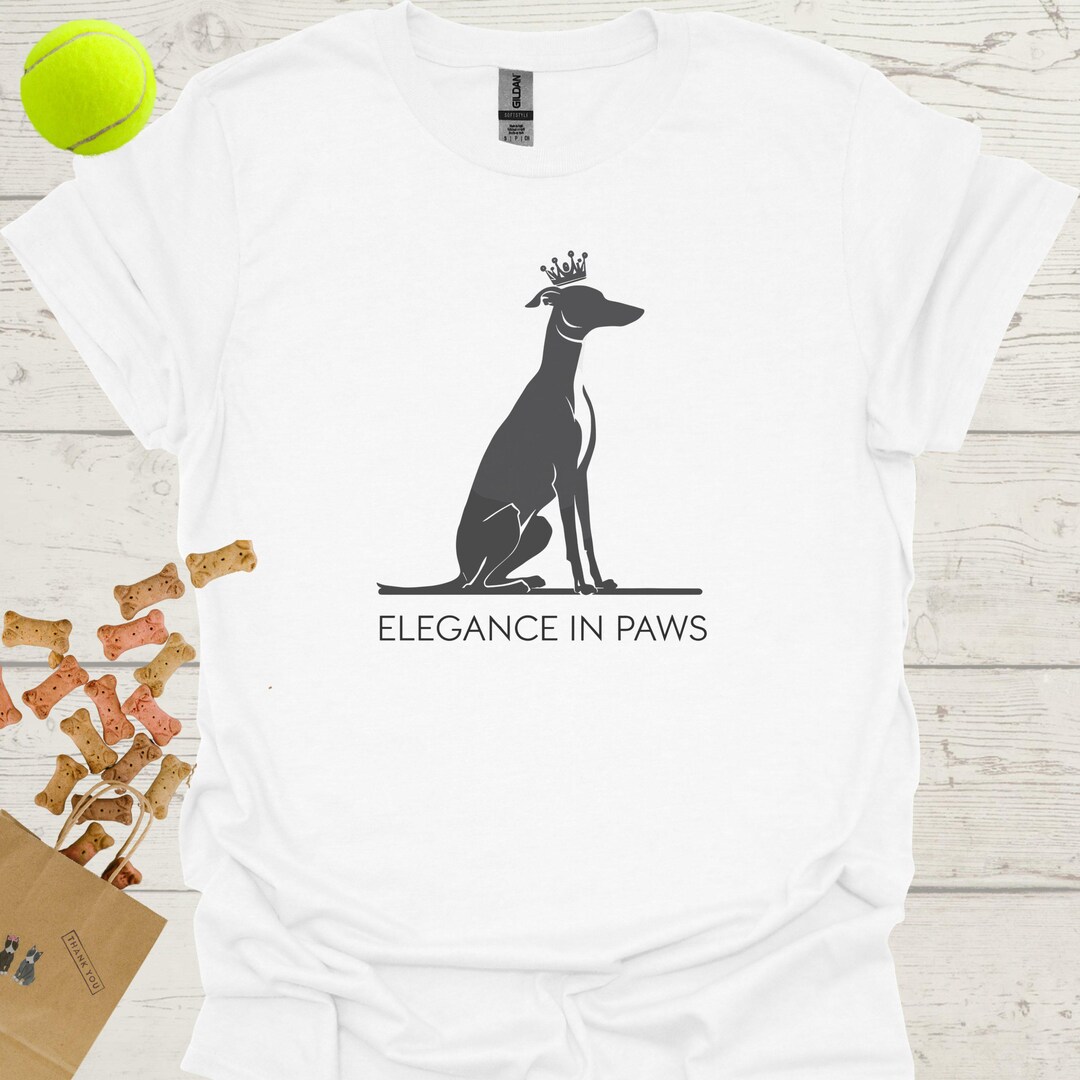 Stylish Greyhound Dog Crown Silhouette Graphic Tee, Elegant Dog Lover T ...