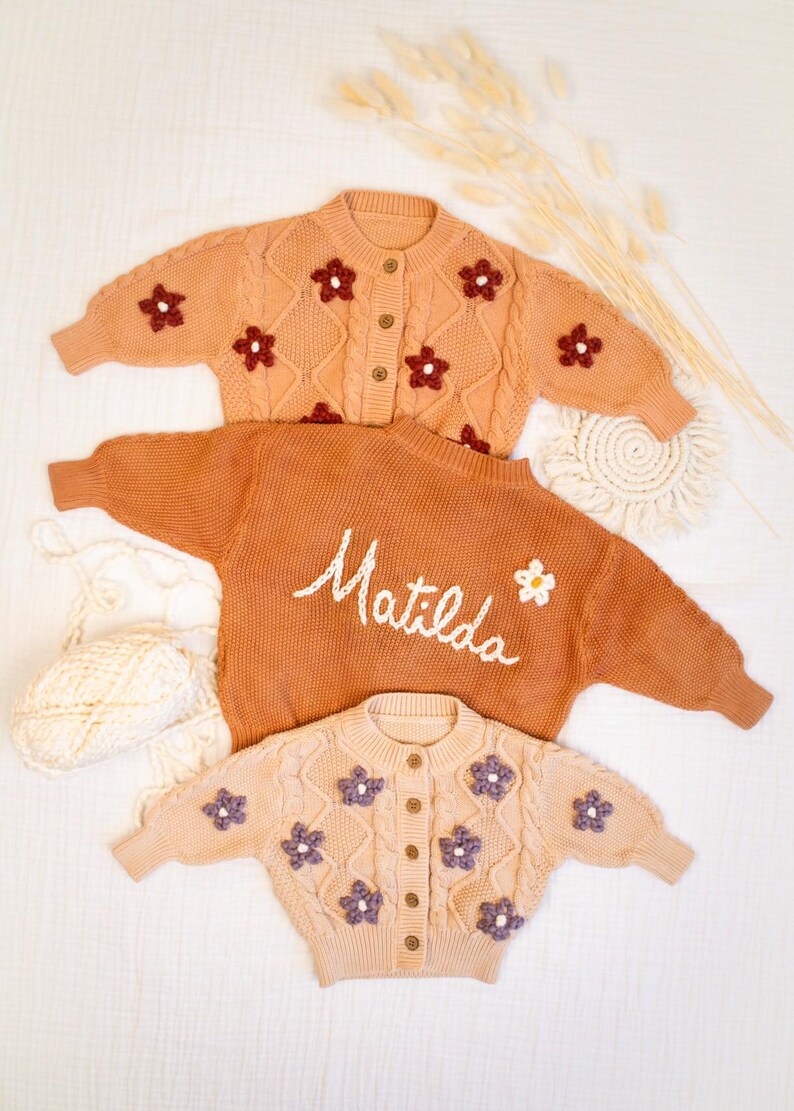 Hand-embroidered Organic Cotton Baby Cardigan: Custom Name, Eco ...