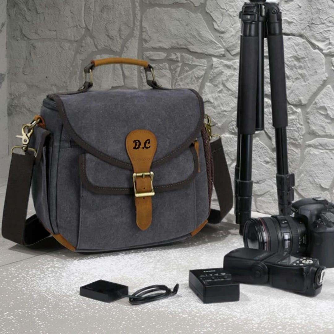 Personalized Canvas Leather Camera Bag, Camera Satchel Bag, Vintage ...