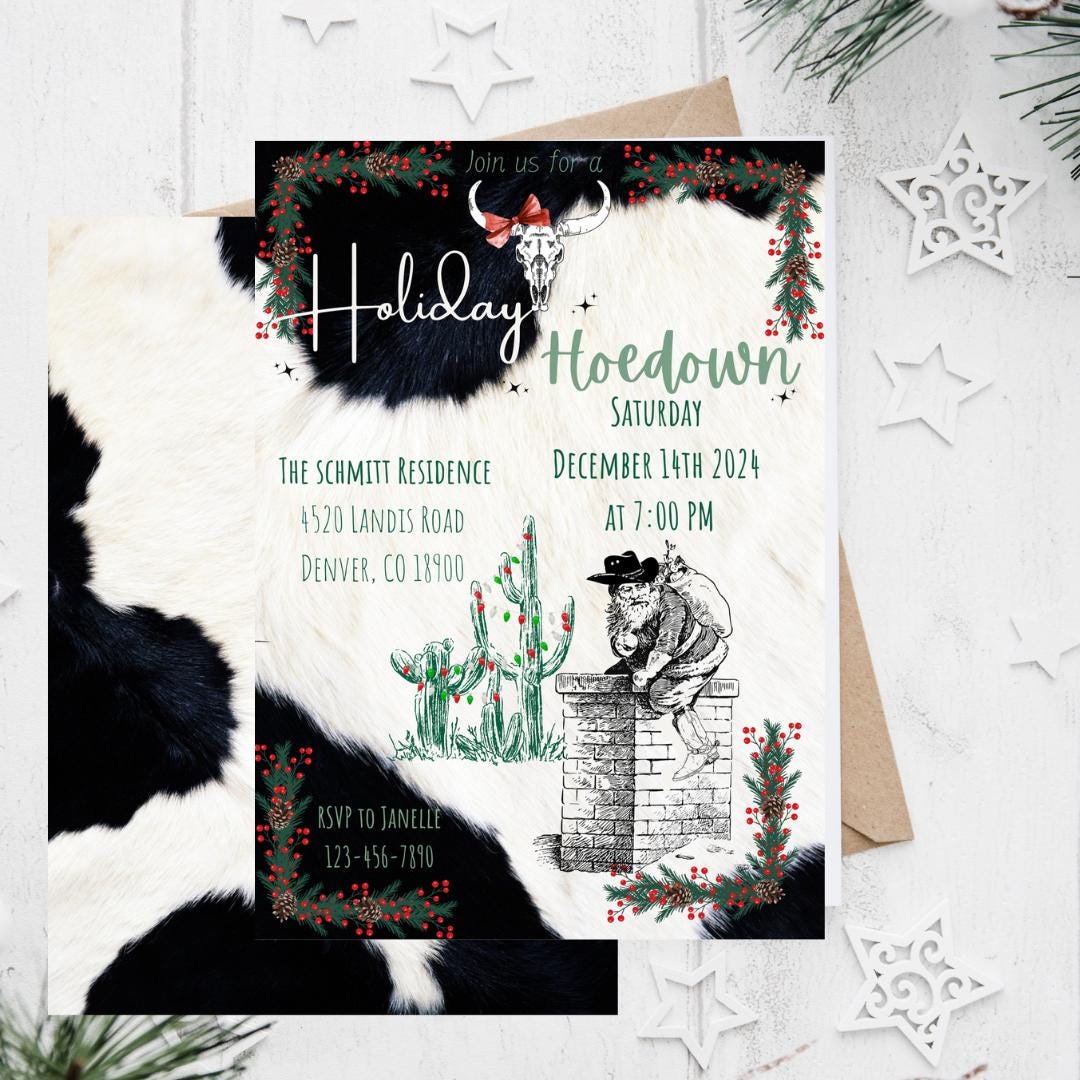 Western Christmas Party Invitation: Rustic Holiday Hoedown (printable ...