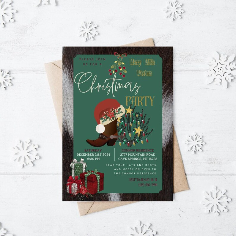 Western Christmas Party Invitation: Rustic Holiday Theme (printable 5x7 ...