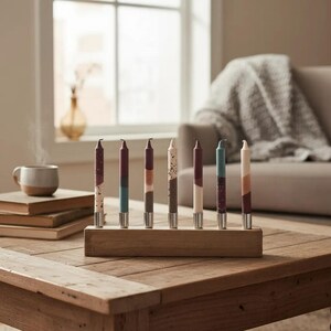 Wooden Candle Bar With 7 White Tapers · Warm Wood & Silver · Minimal ...