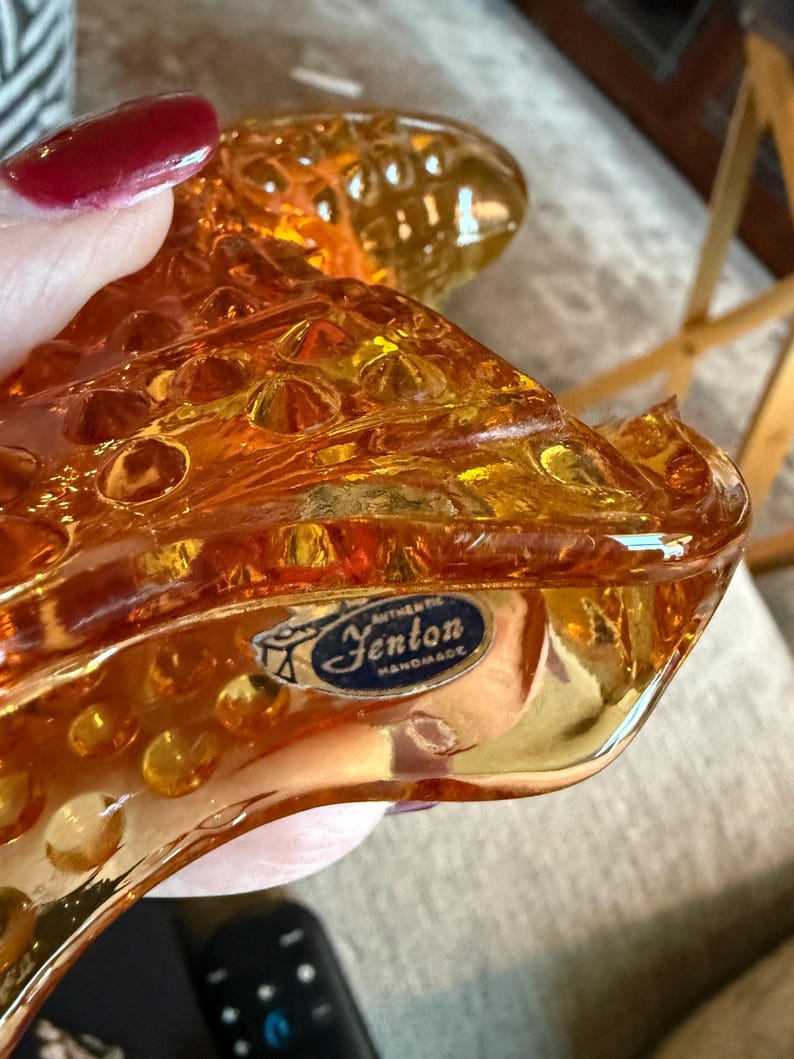 Vintage Fenton Amber Glass, Victorian Shoe, Hobnail Pattern With Cat ...