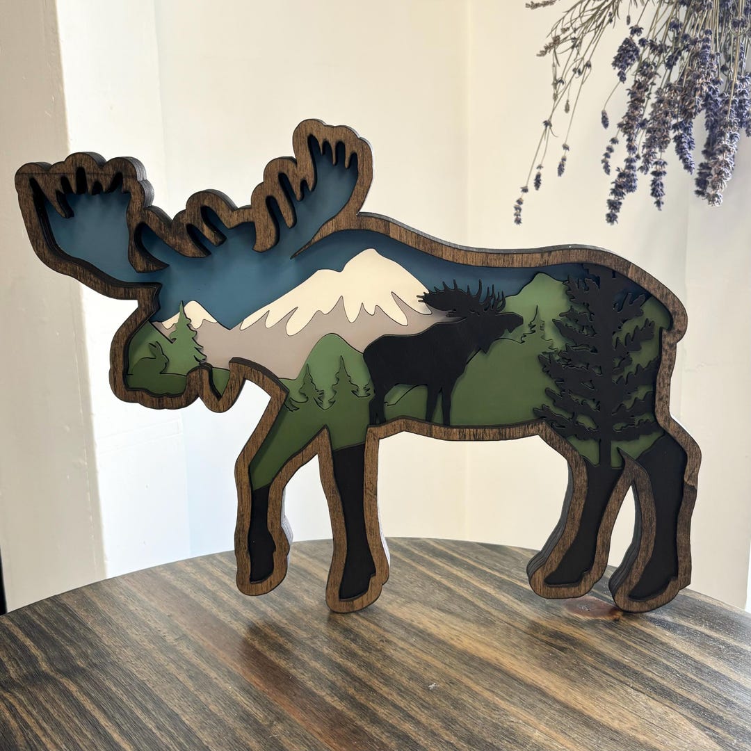 Layered Moose Wildlife Cabin Decor Laser File - Etsy