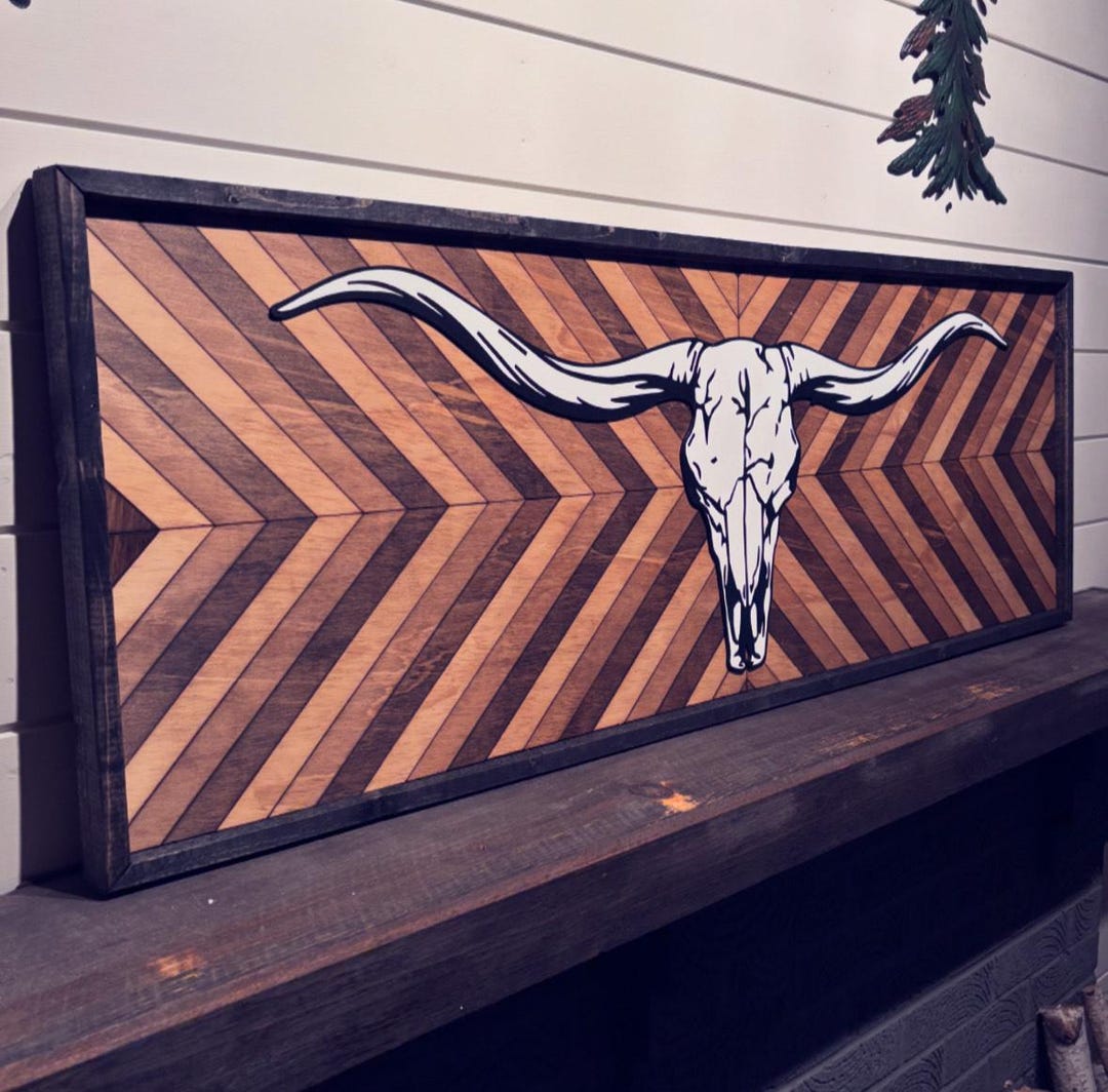 Longhorn Skull Mosaic Wall Art - Laser File - Etsy