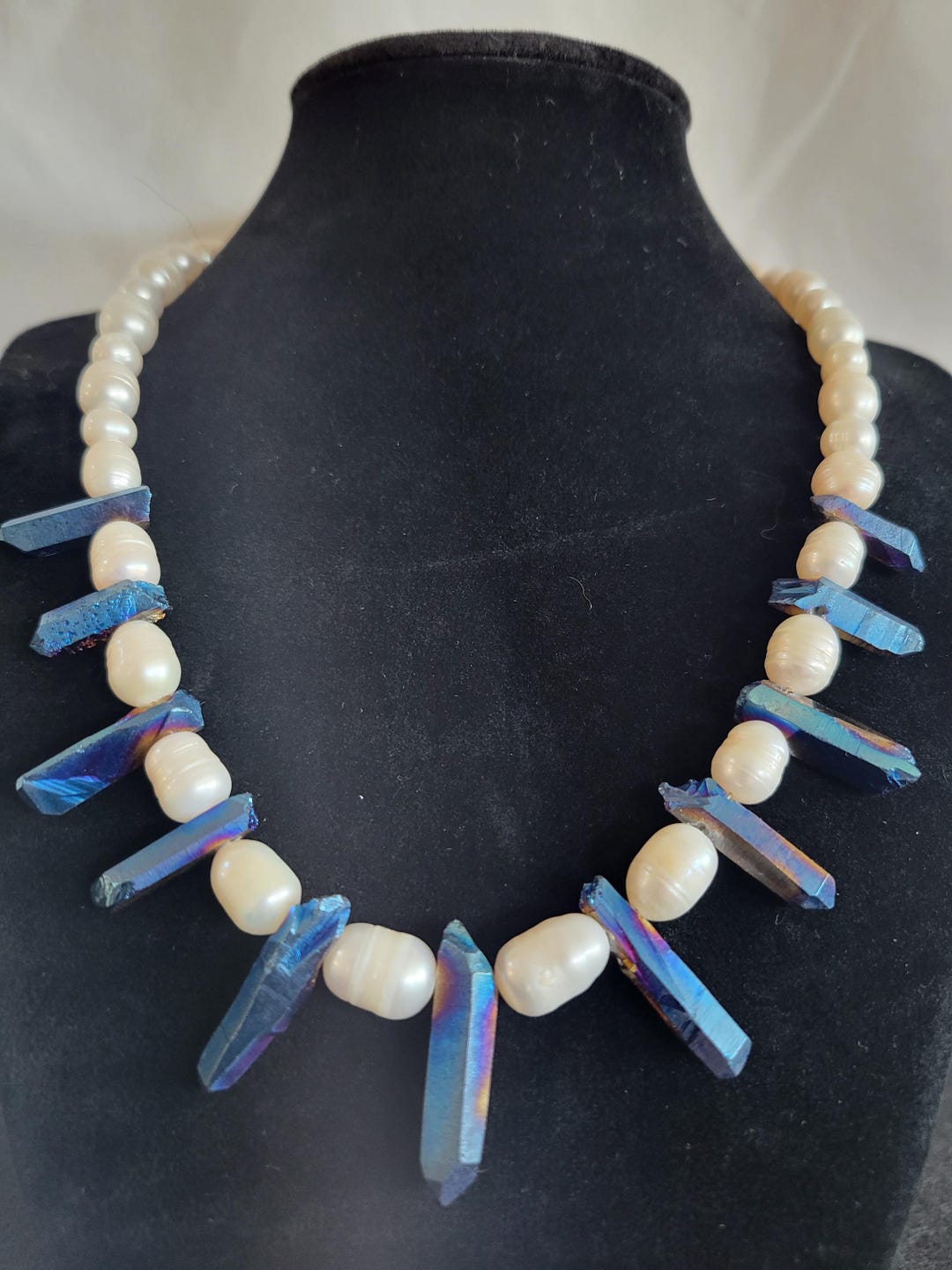 Midnight Blue Quartz and Large Fresh Water Pearl Necklace - Etsy