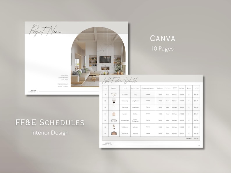 FF&E Schedule Canva Template | Interior Design Schedules - Etsy
