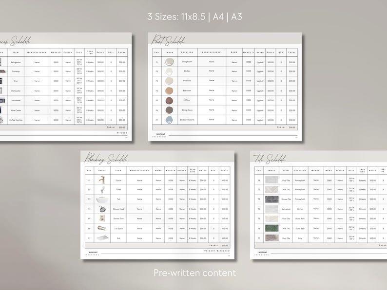 FF&E Schedule | Canva Template | Furniture, Fixture and Finishes ...