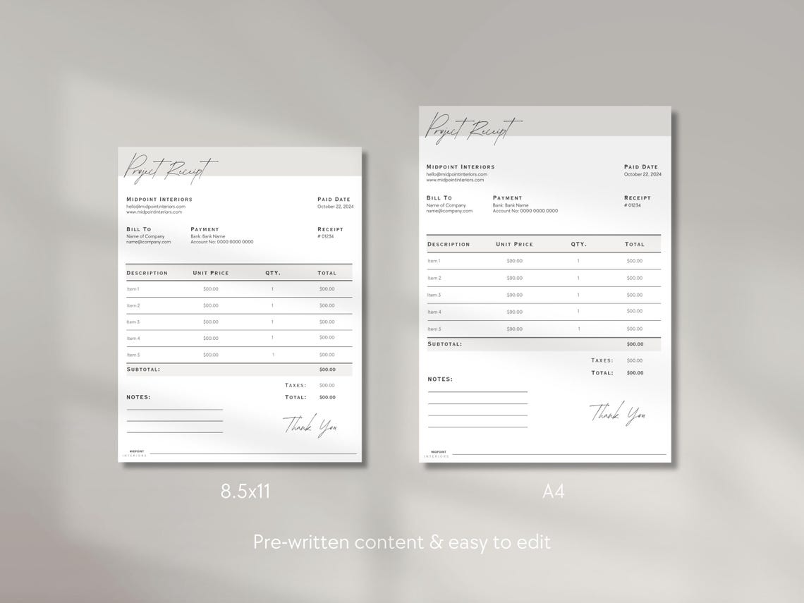 Simple Receipt Template Canva | Printable Receipt Template Small ...