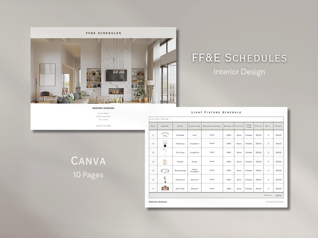 FF&E Schedule | Canva Template | Minimal | Furniture, Fixture and ...