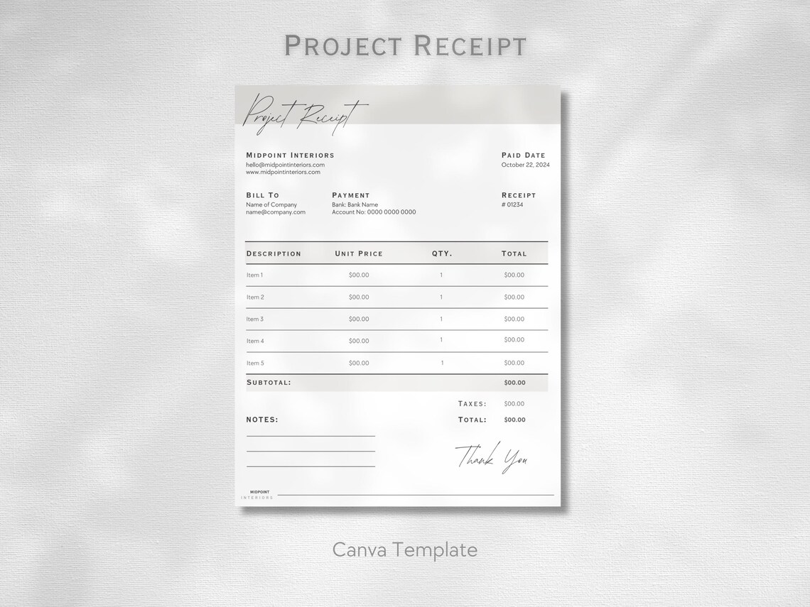 Simple Receipt Template Canva | Printable Receipt Template Small ...