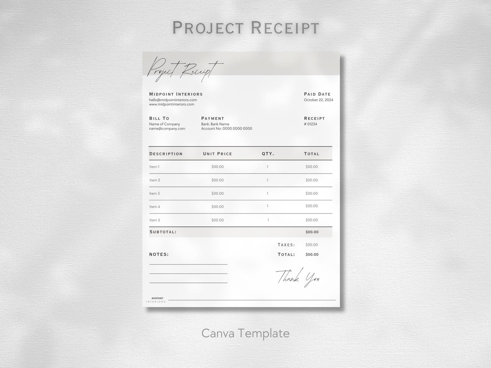 Simple Receipt Template Canva | Printable Receipt Template Small ...