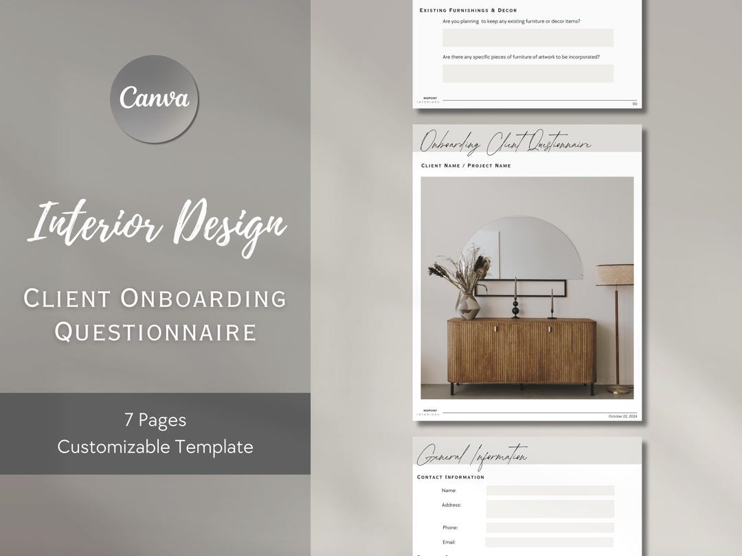 Interior Design Client Questionnaire | Canva Template, Onboarding Form ...
