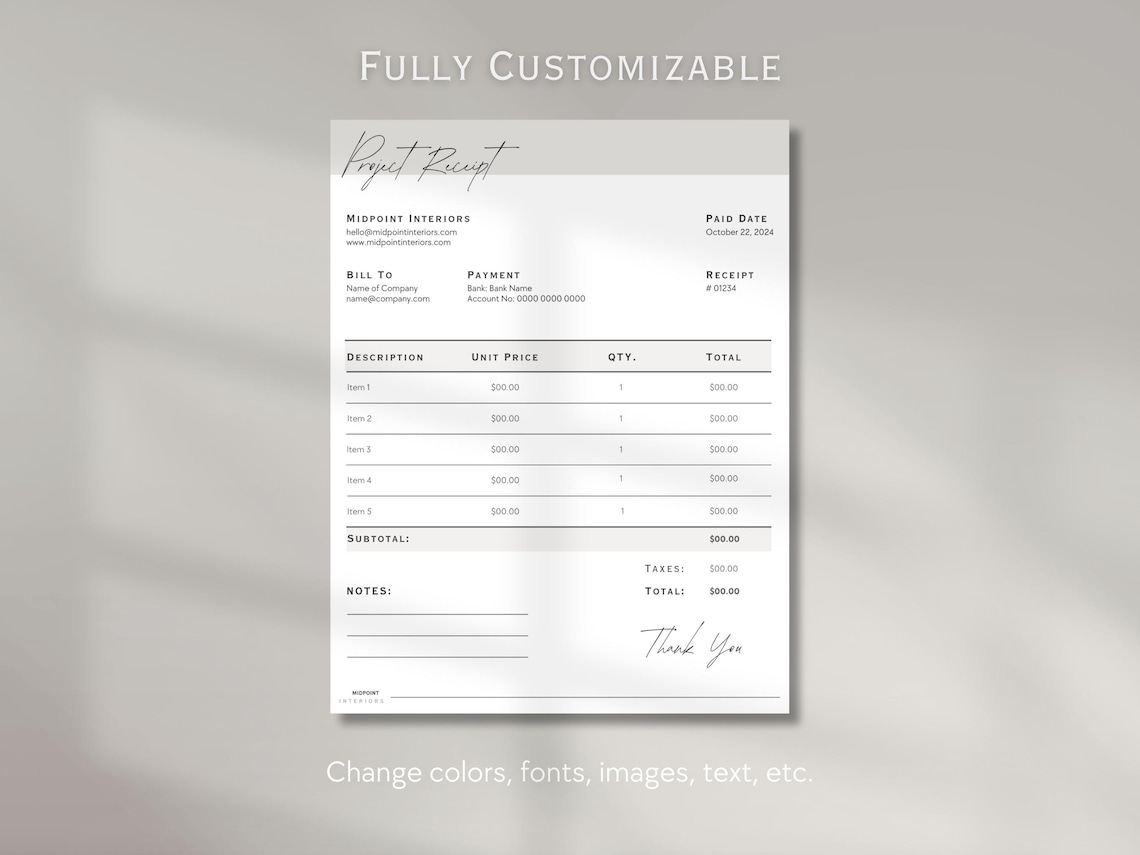Simple Receipt Template Canva | Printable Receipt Template Small ...