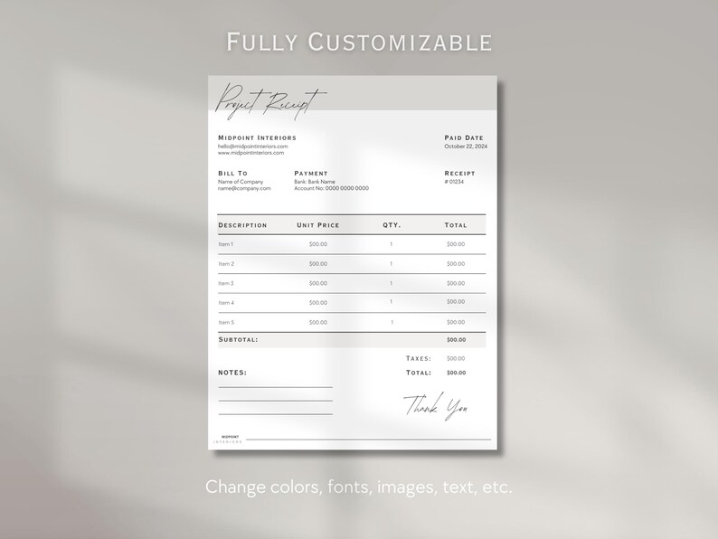 Simple Receipt Template Canva | Printable Receipt Template Small ...