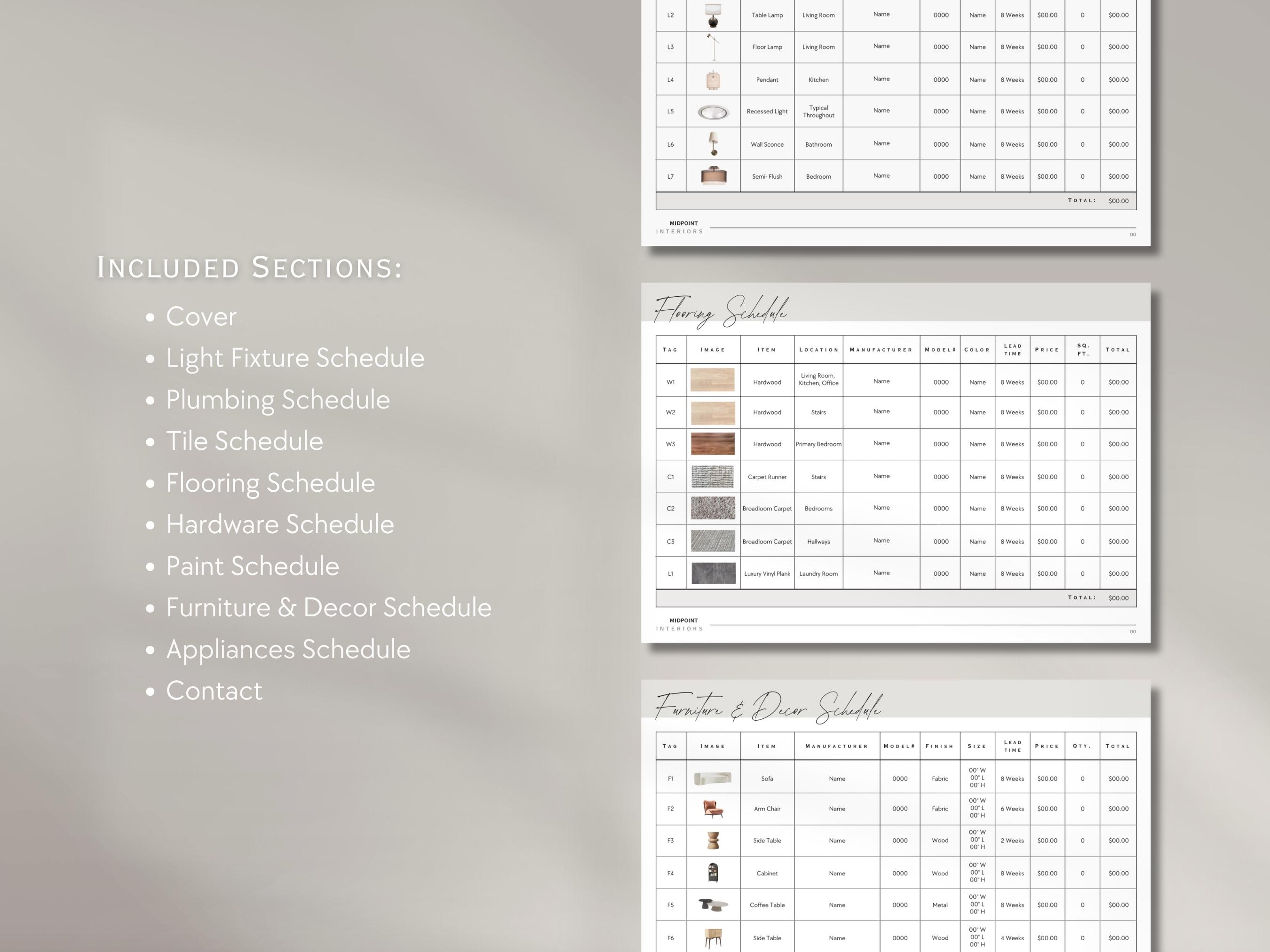 FF&E Schedule | Canva Template | Furniture, Fixture and Finishes ...
