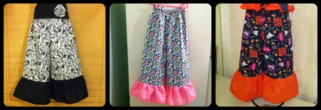 Girls Pants Pattern PDF Sewing Pattern...wide Leg Ruffle Bottom Pants ...