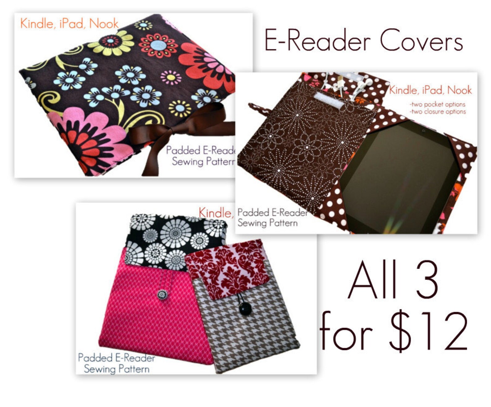 E-reader Cover Pattern Bundle PDF Sewing Patterns Cover - Etsy