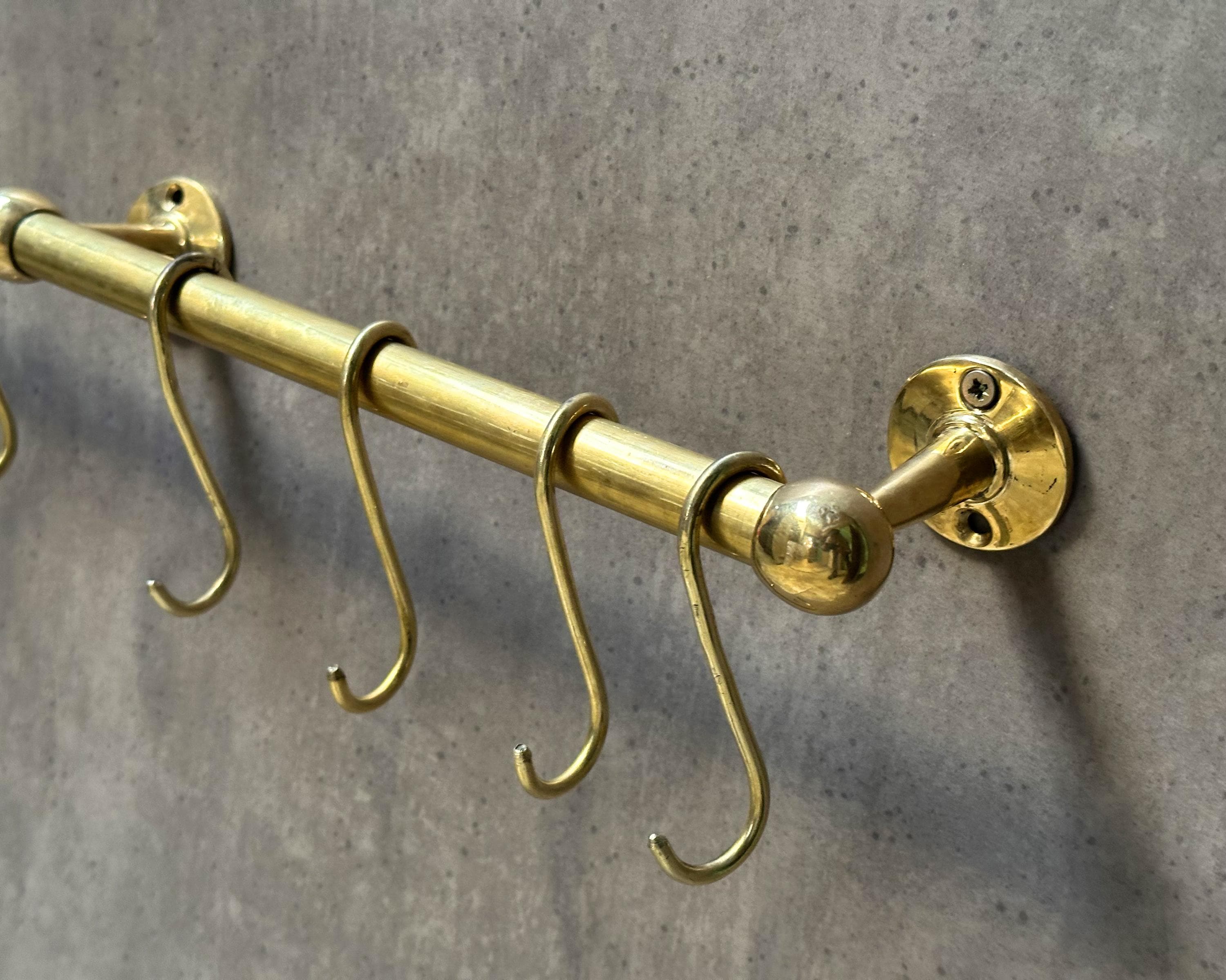Unlacquered Solid Brass Hanging Pot & Pan Rack With Hooks – Kitchen ...