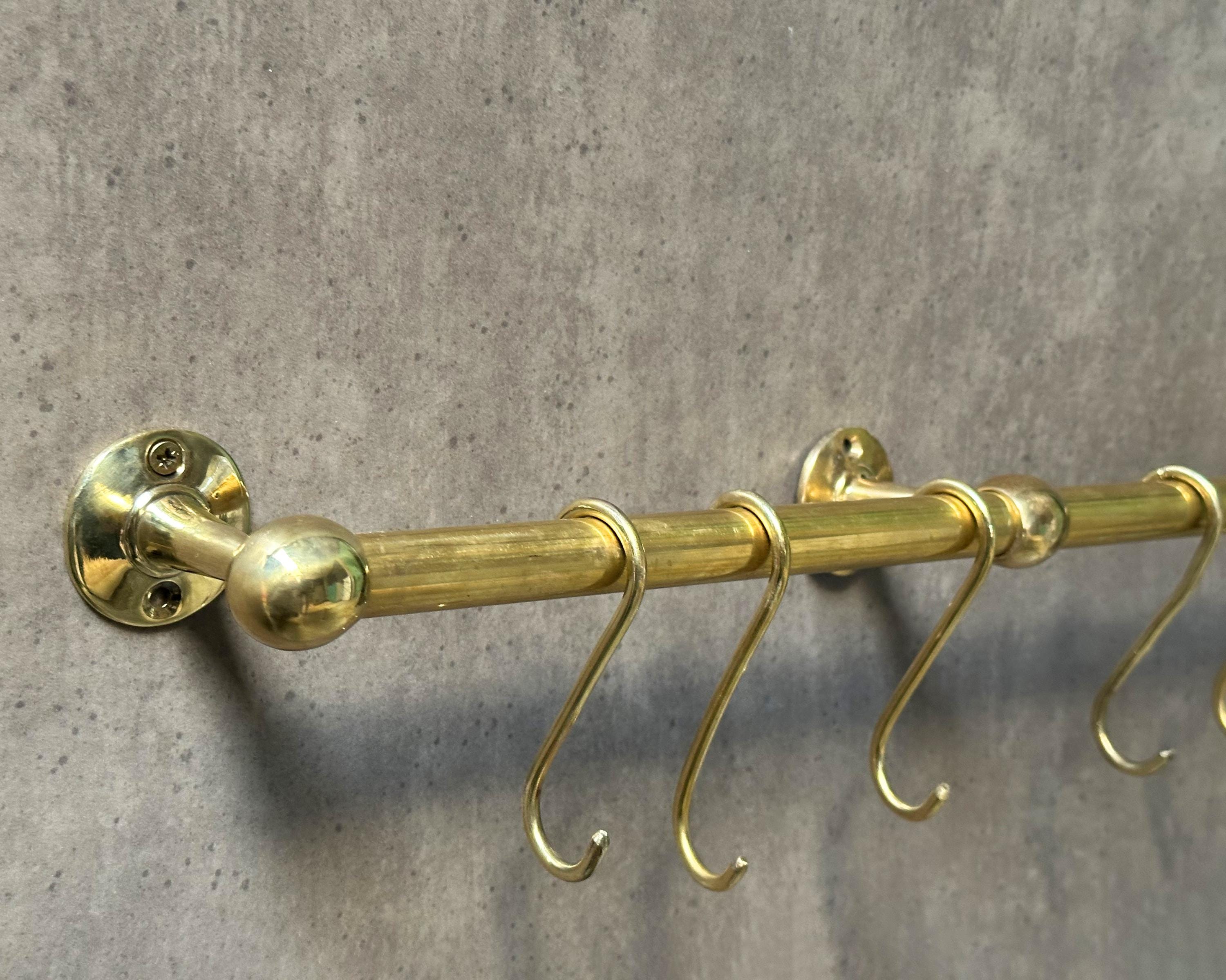 Unlacquered Solid Brass Hanging Pot & Pan Rack With Hooks – Kitchen ...