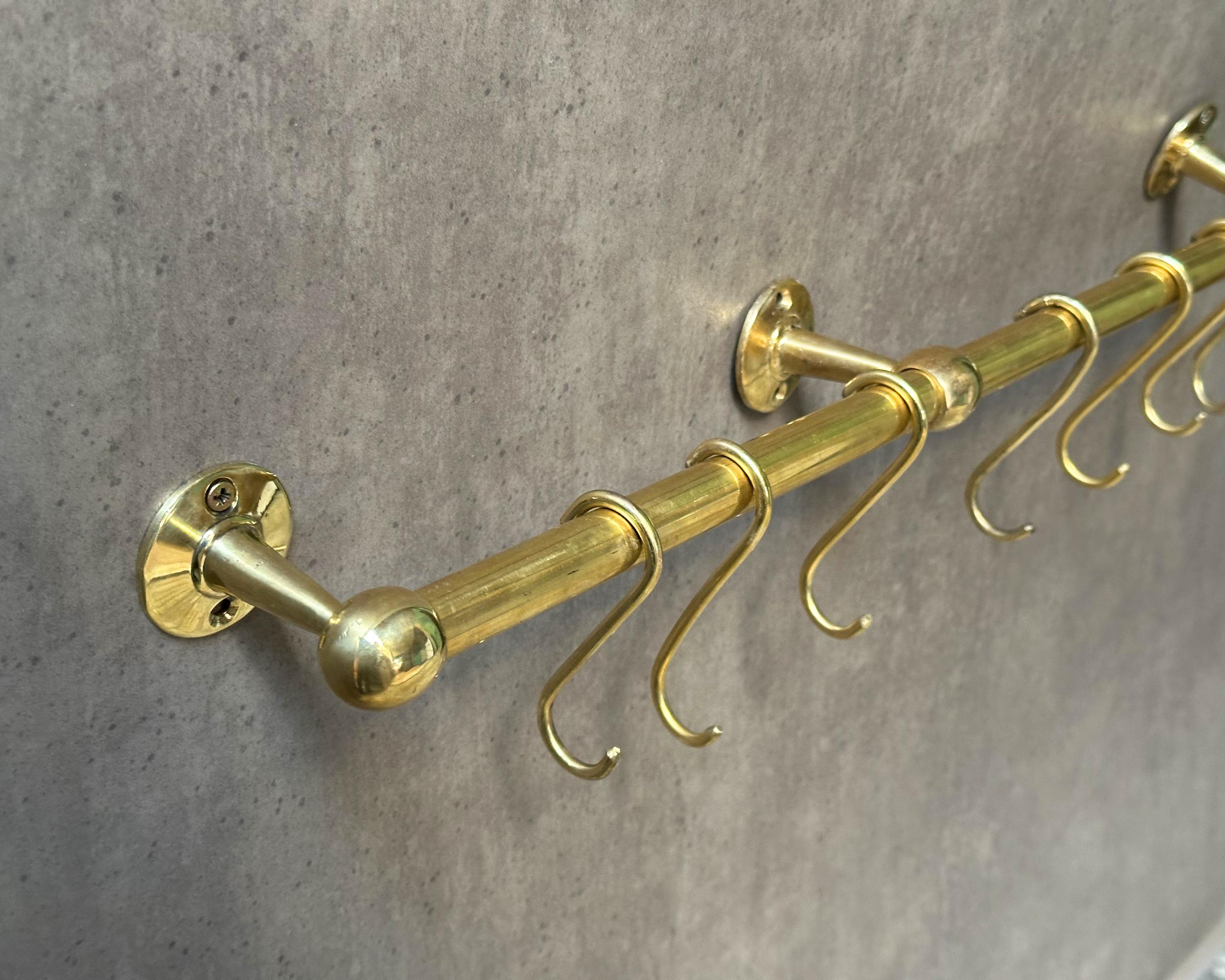 Unlacquered Solid Brass Hanging Pot & Pan Rack With Hooks – Kitchen ...