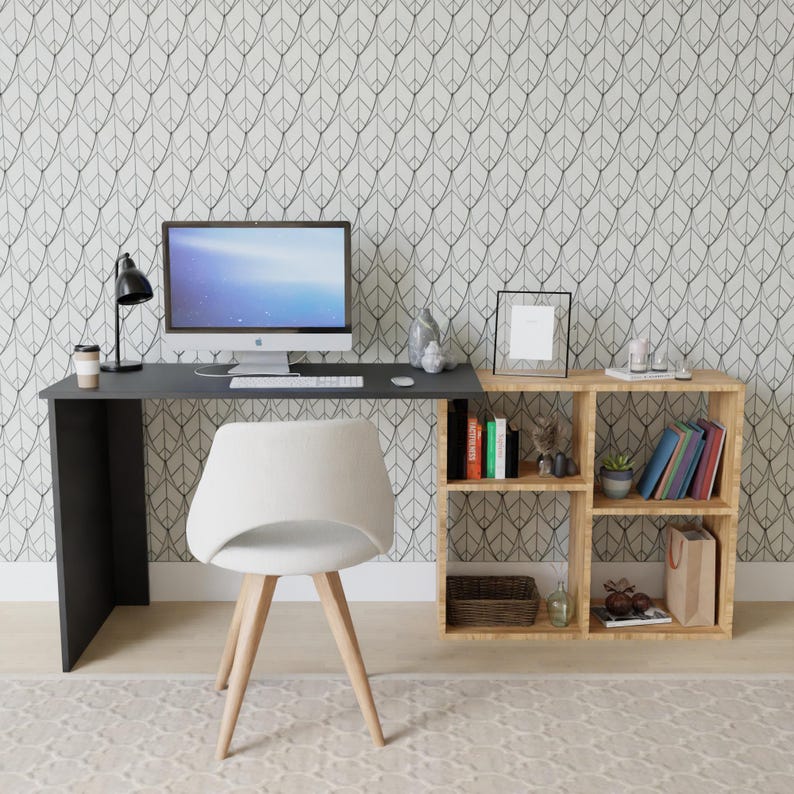 Rotating Office Desk With Bookshelf, Adjustable Design, Perfect for ...