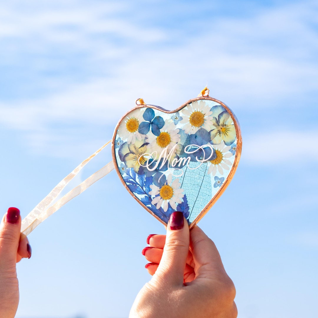 Stained Glass Window Hangings Christmas Gift Pressed Flower Art Heart ...