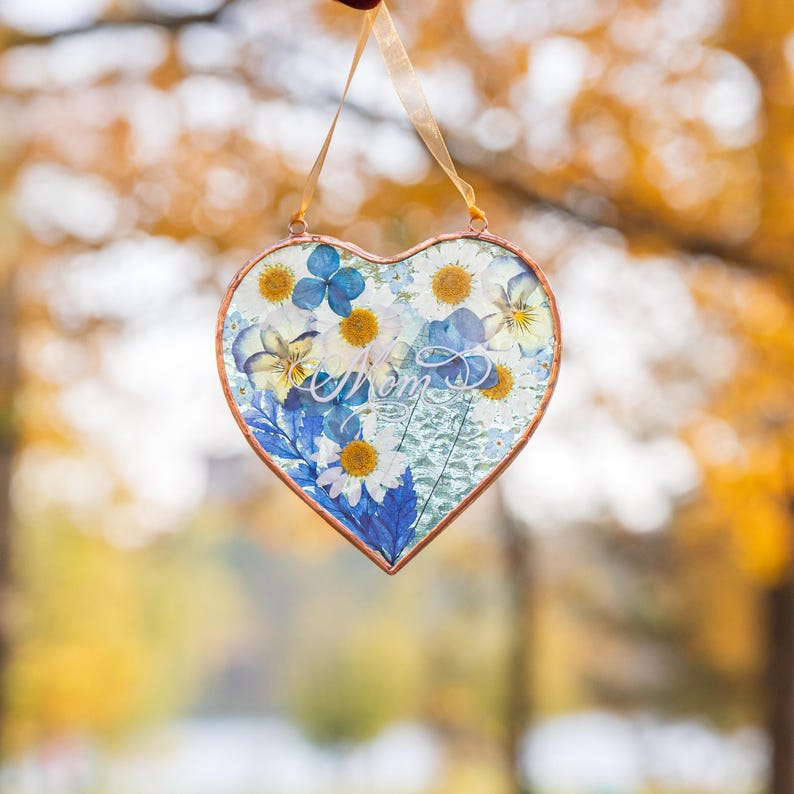 Stained Glass Window Hangings Christmas Gift Pressed Flower Art Heart ...