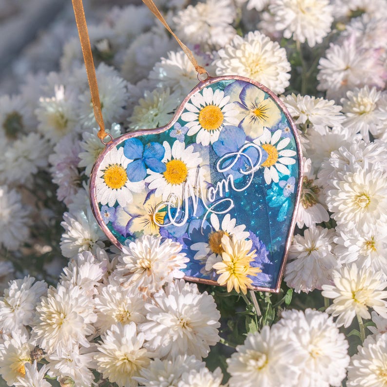 Stained Glass Window Hangings Christmas Gift Pressed Flower Art Heart ...