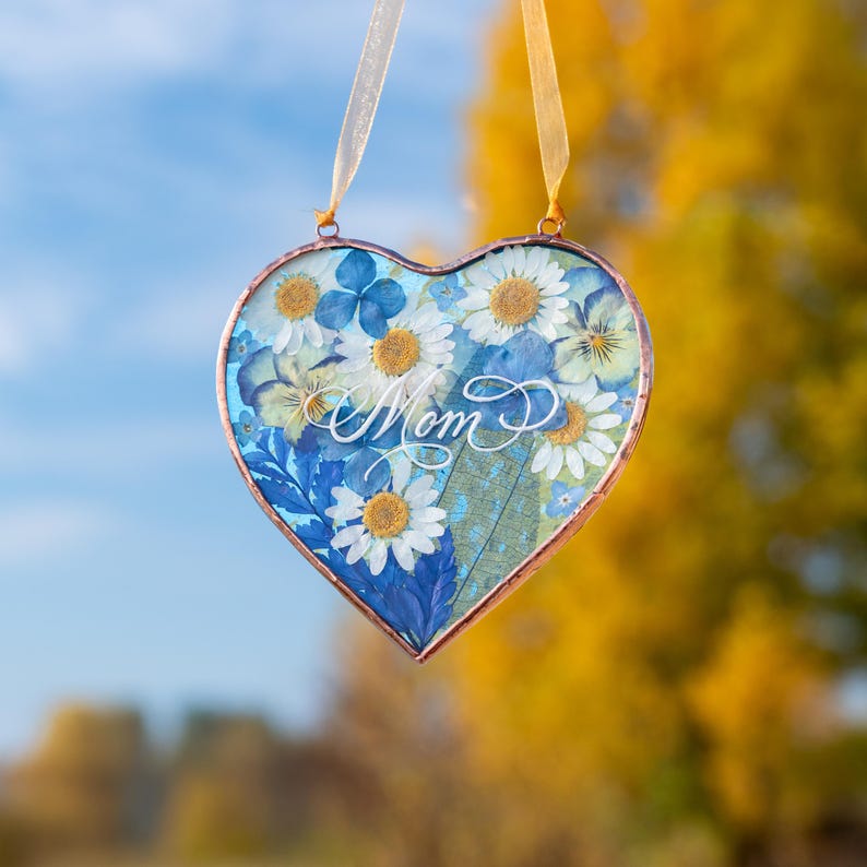 Stained Glass Window Hangings Christmas Gift Pressed Flower Art Heart ...