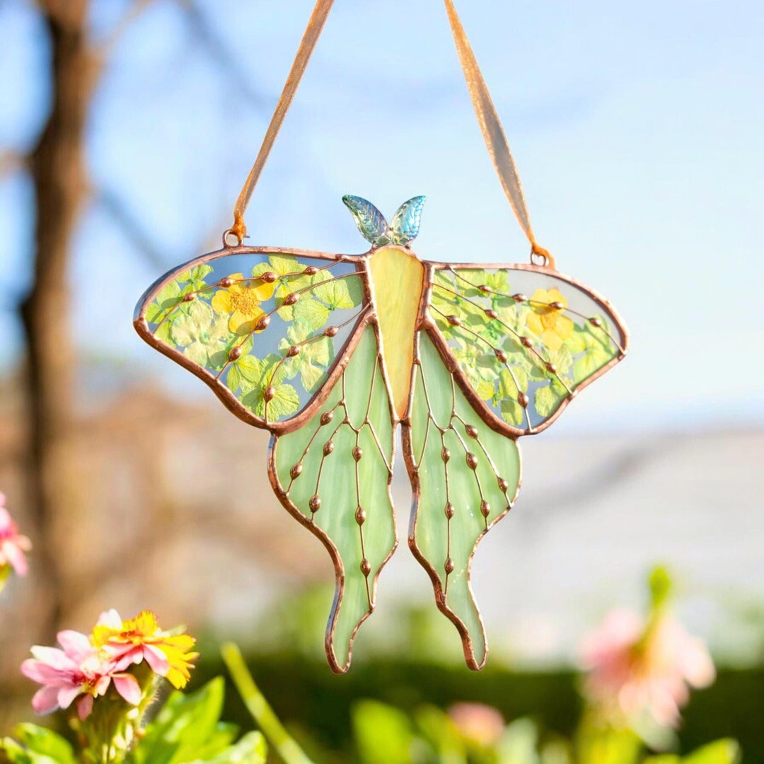 Luna Moth Stained Glass Suncatcher Christmas Gifts Framed Butterfly ...