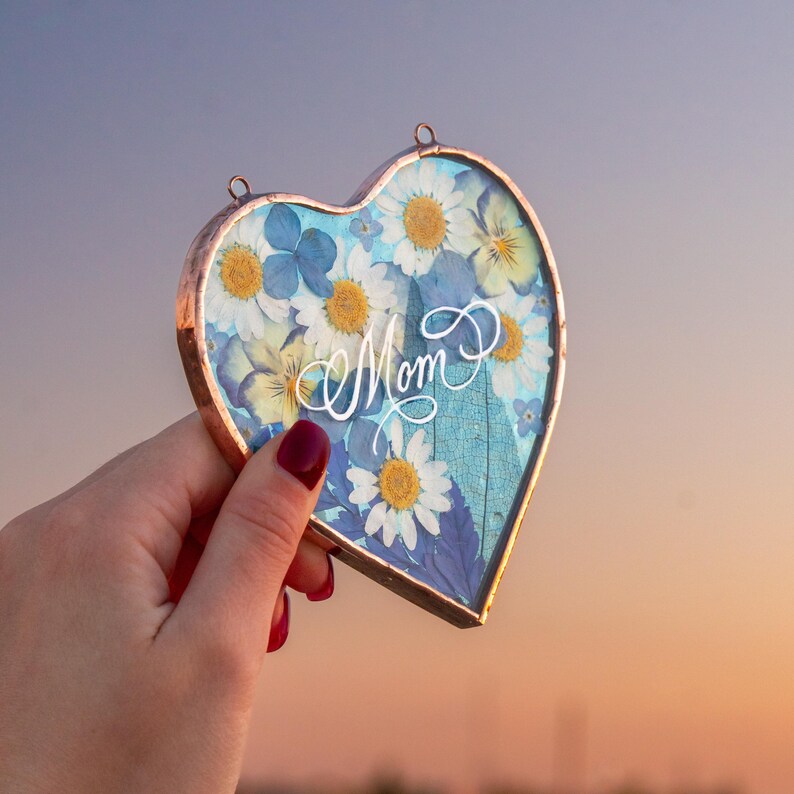 Stained Glass Window Hangings Christmas Gift Pressed Flower Art Heart ...