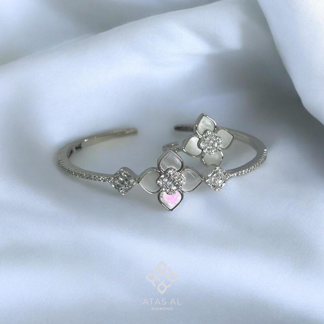 Mother of Pearl Baguette French 925 Sterling Silver Handcuff Bracelet ...