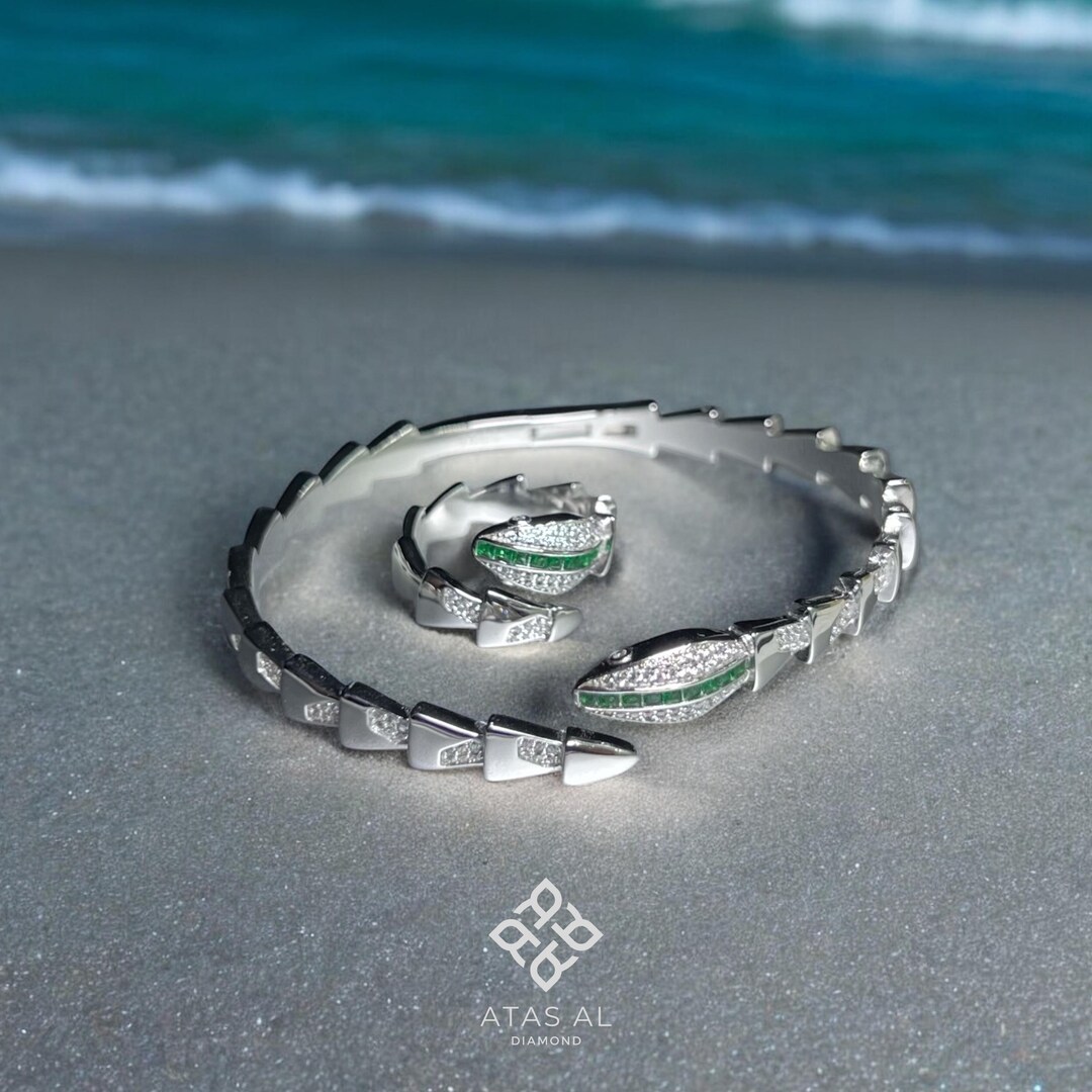 Jade Dragon Snake French Design 925 Sterling Silver Handcuff Women ...