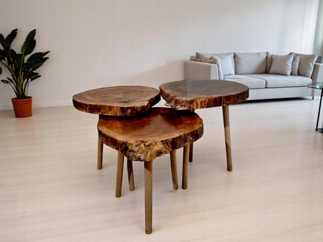 Handmade Rustic Wood Side Table – Solid Log Accent Table 53x40cm (20.8 ...