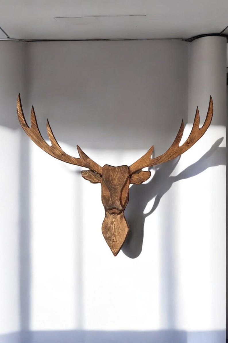 Large Wooden Deer Head Wall Decor (140x110 Cm) | Rustic Home Accent ...