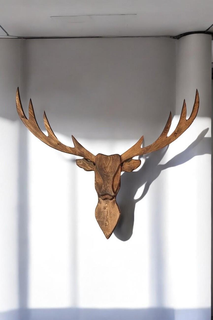 Large Wooden Deer Head Wall Decor (140x110 Cm) | Rustic Home Accent ...