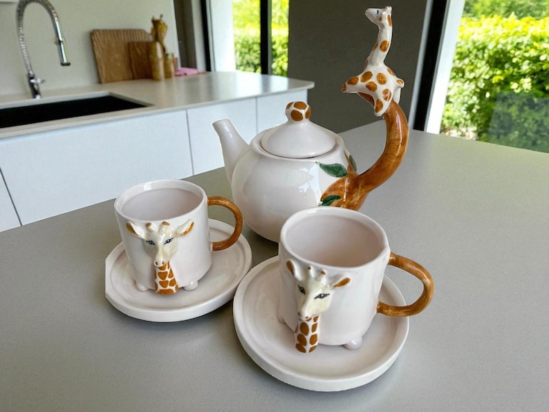 Handmade Giraffe Tea & Coffee Set – Cute Ceramic Dessert Serving Set ...