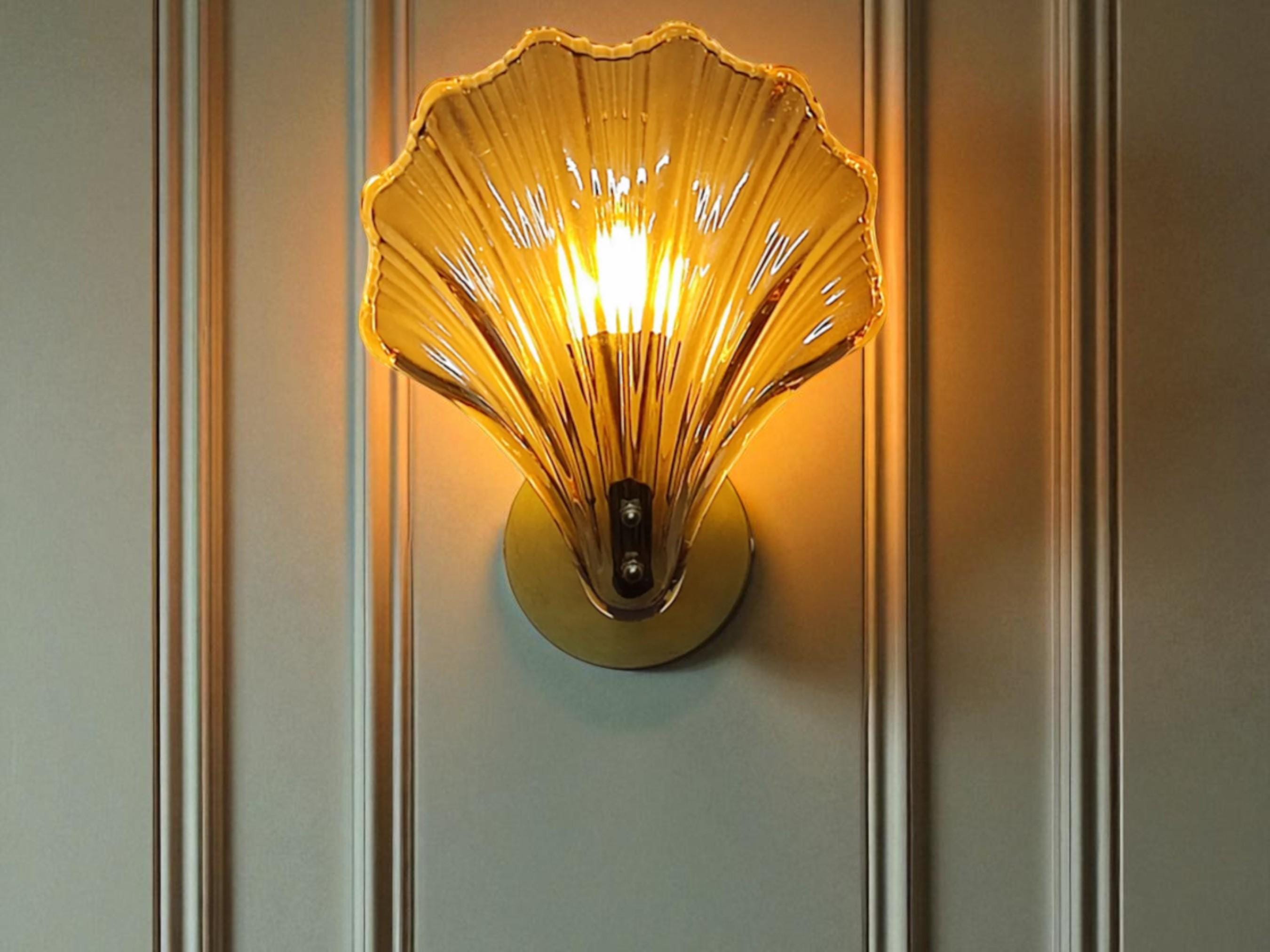 Handmade Amber Shell Wall Sconce – Glass Oyster Light for Bedroom ...