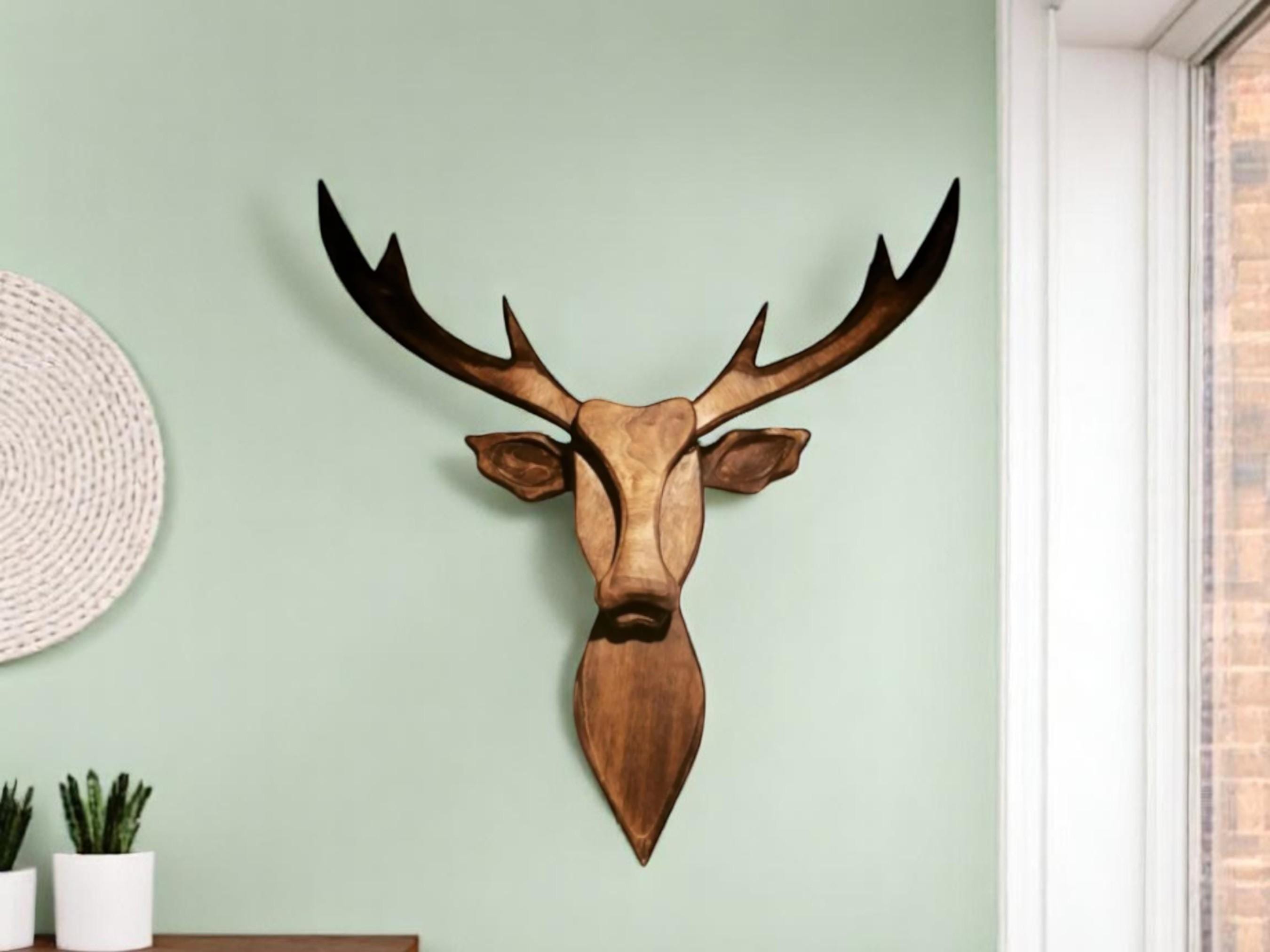 Handmade Wooden Deer Head Wall Decor | Rustic Home Accent | Unique Wall ...