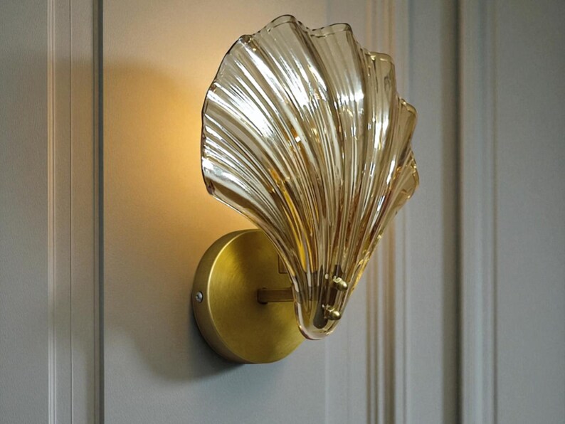 Handmade Amber Shell Wall Sconce – Glass Oyster Light for Bedroom ...