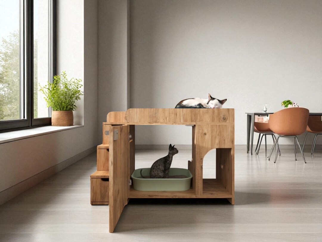 Handmade Wooden Cat Litter Box & Bed – Bunk Style With Locking Lid ...