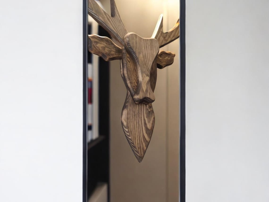 Handmade Wooden Deer Head Wall Decor - Walnut Color - 80x80cm - Etsy