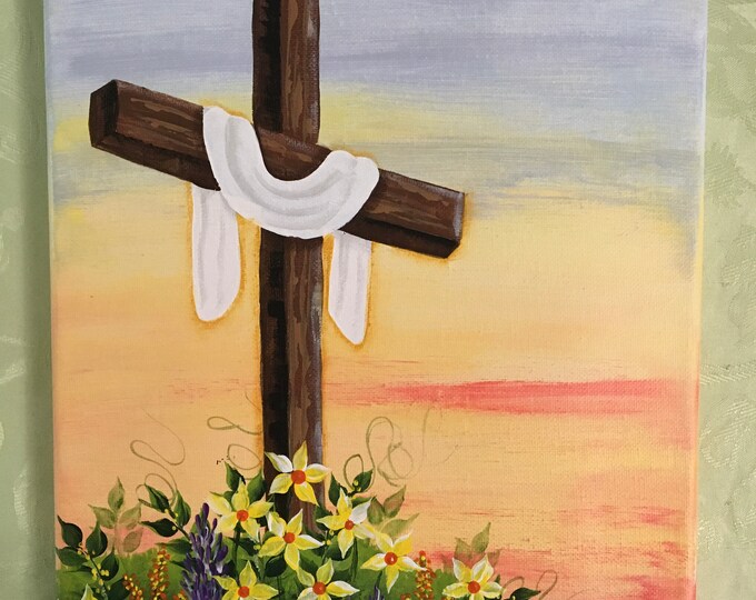Easter Sunrise, Acrylic Painting, 9x12x1/2 Wrapped Canvas, Cross,robe ...