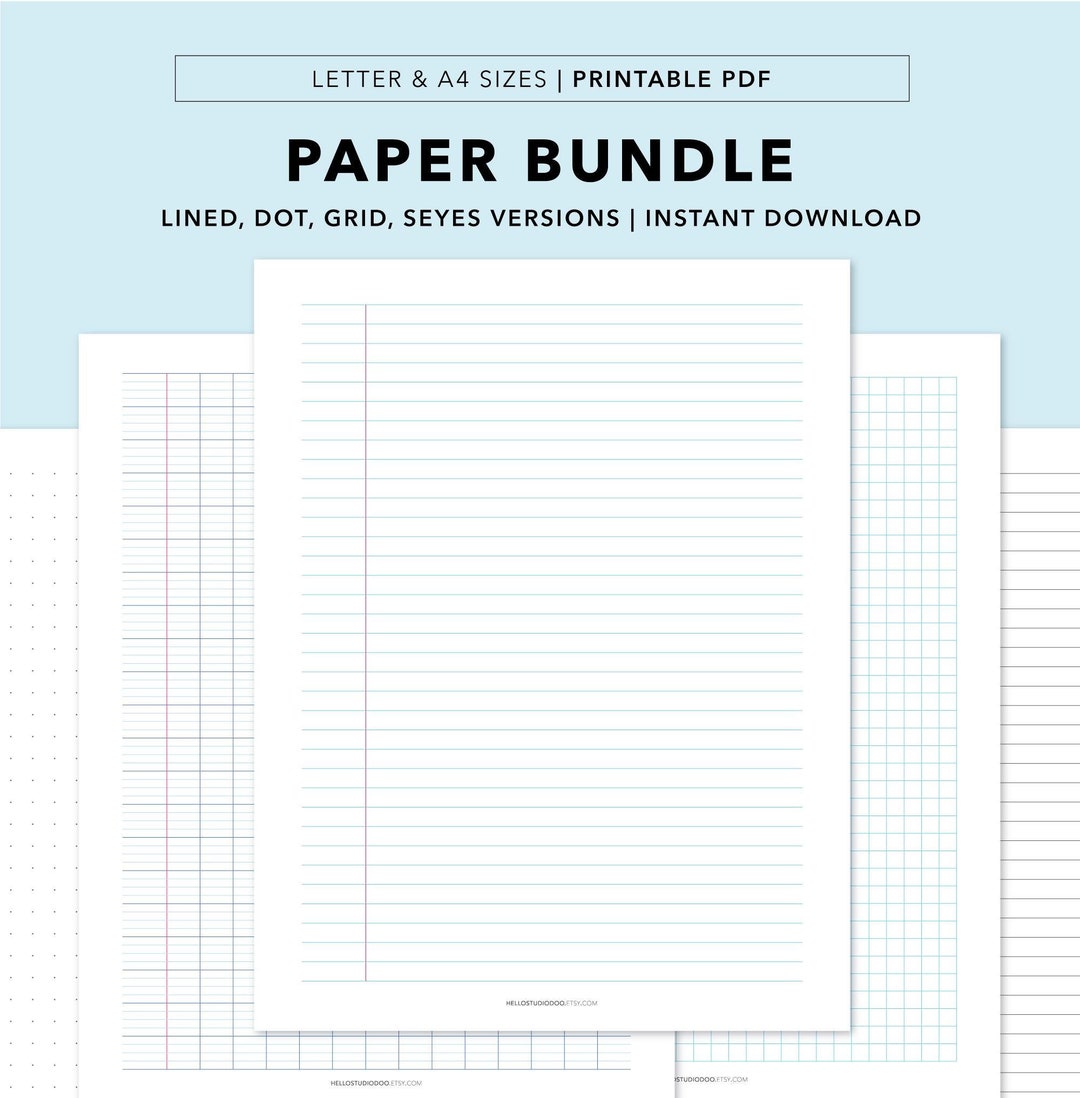 Printable Lined Ruled Graph Dot Cursive Paper Bundle, Handwriting ...