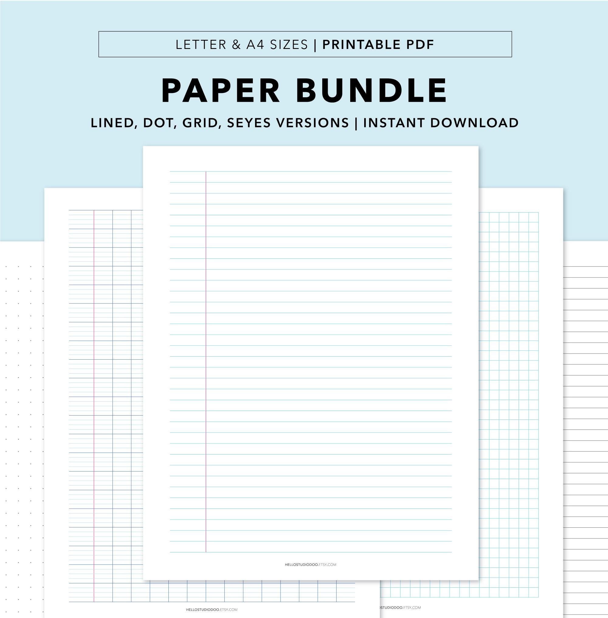 Printable Lined Ruled Graph Dot Cursive Paper Bundle, Handwriting ...